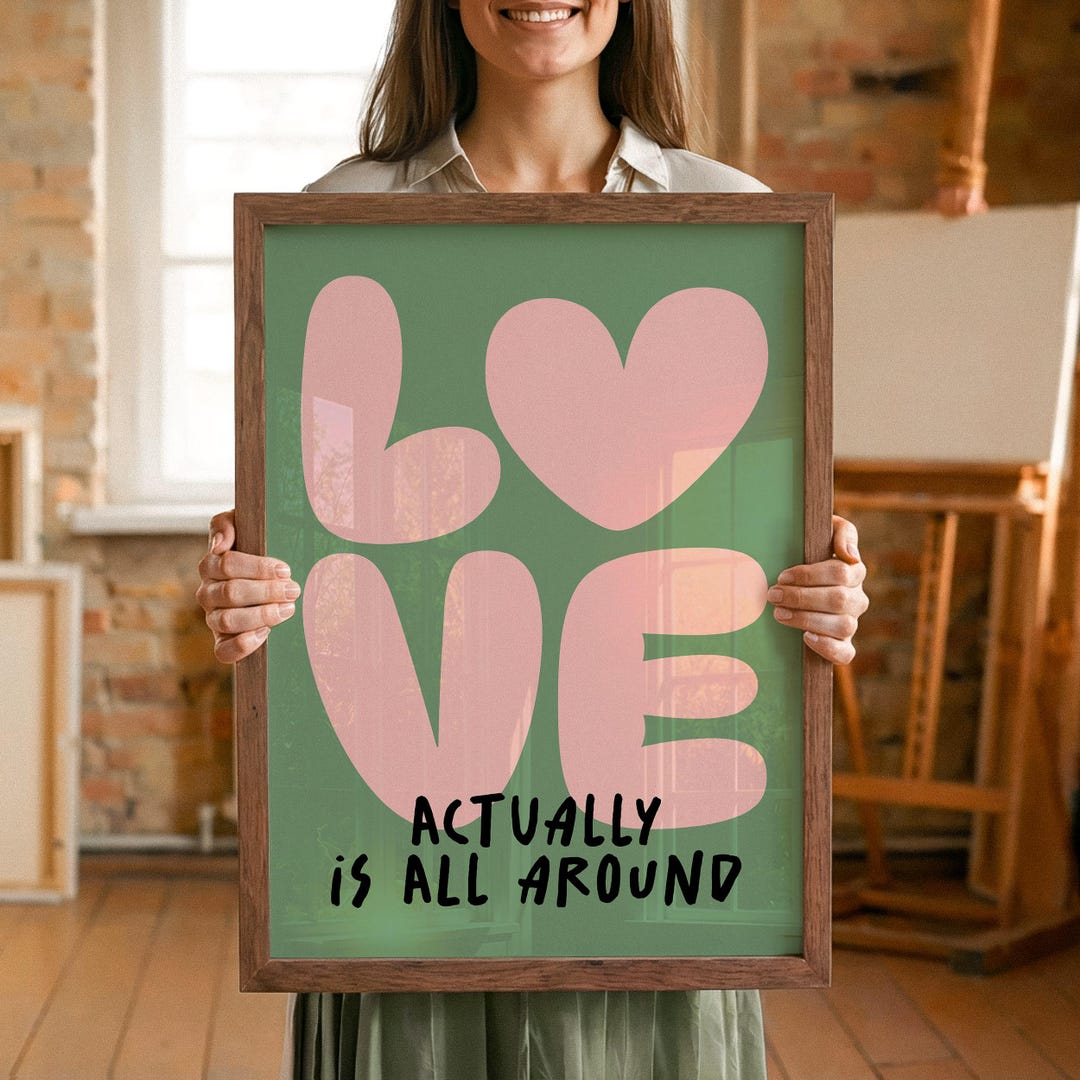 Love Actually is All Around Print, Typography Poster, Sage Green and ...