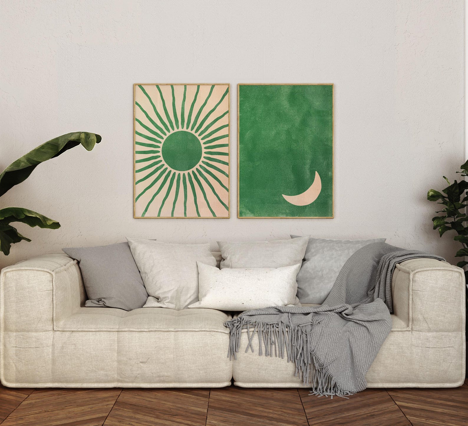 Sage Green Sun & Moon Print Set: Boho Living Room Decor (digital ...