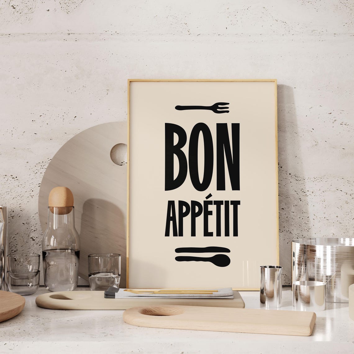 Bon Appetit Cute Kitchen Wall Art, Bar Cart Decor, French Quote ...