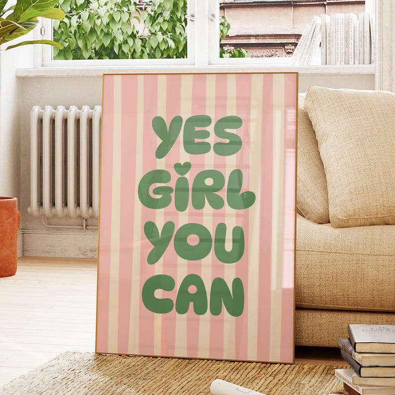 Yes Girl You Can Print: Motivational Poster, Feminist Wall Art, Pink ...