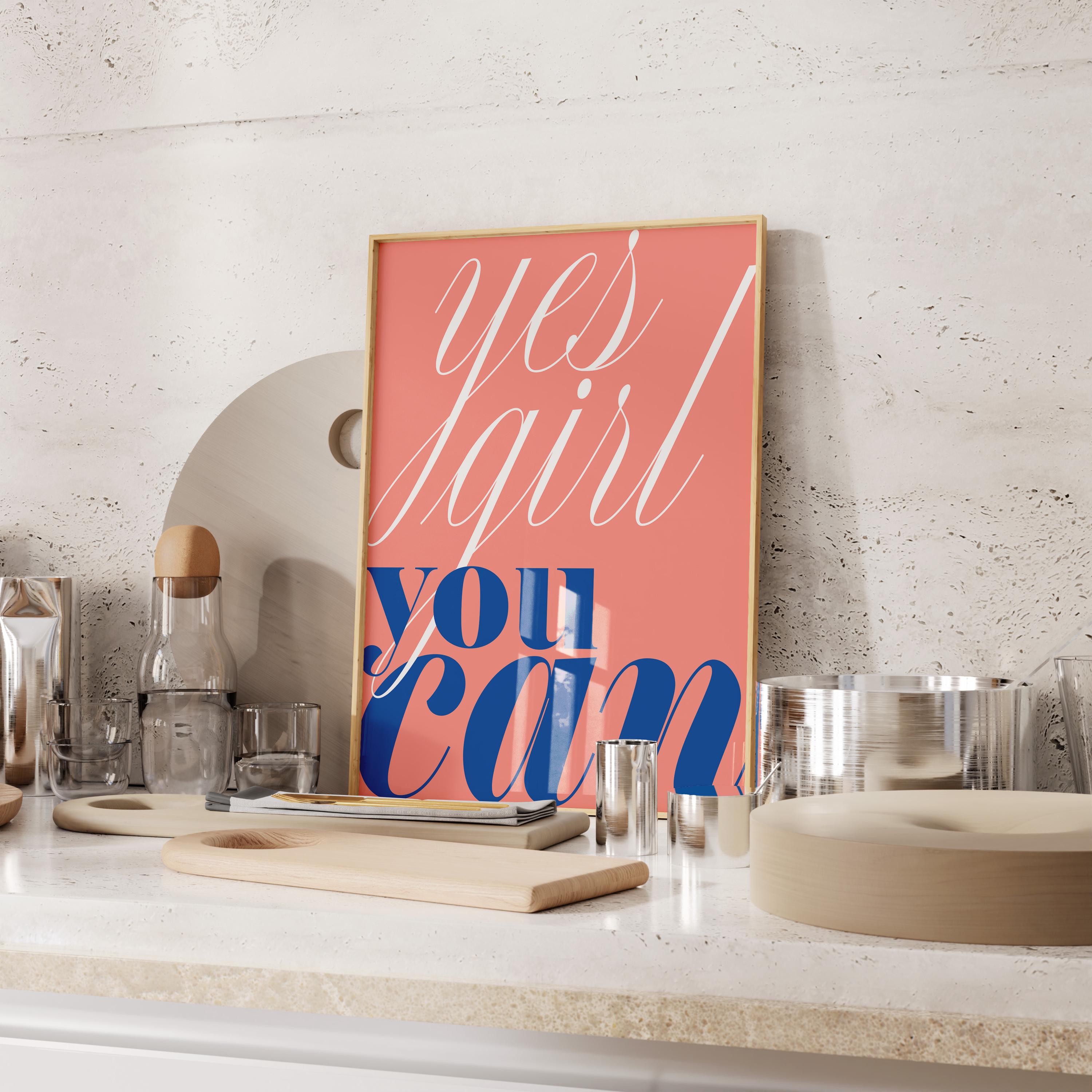 Yes Girl You Can Wall Art Preppy Pink Prints, Female Empowerment Poster ...