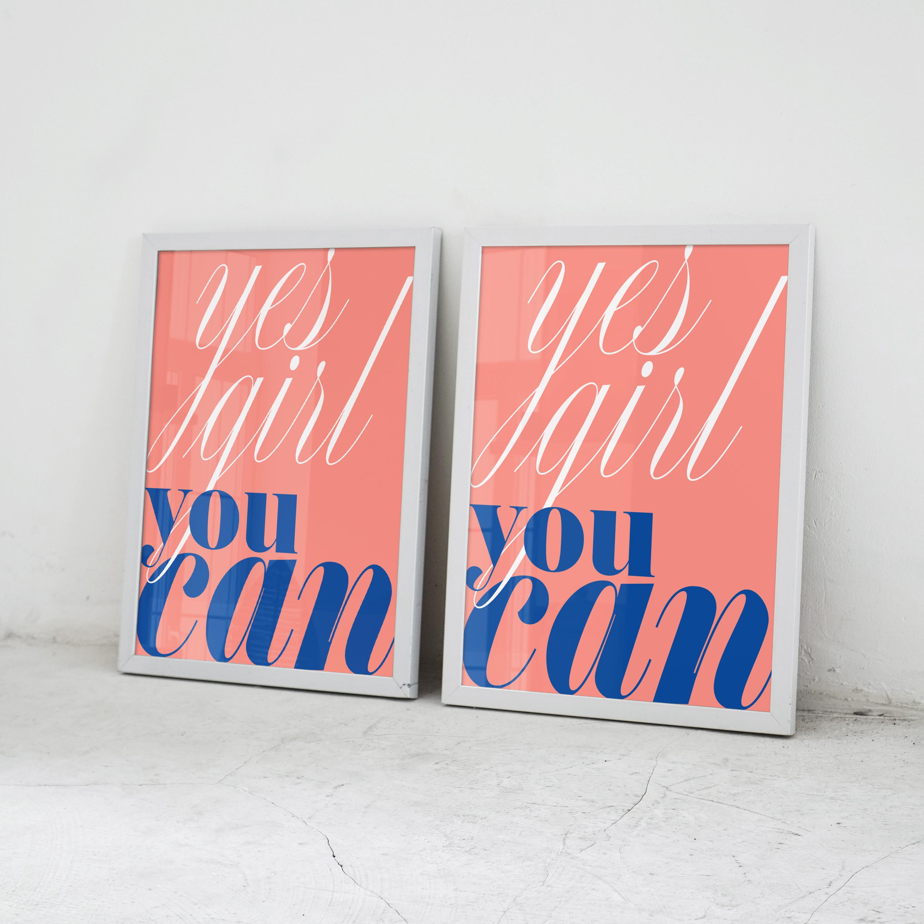 Yes Girl You Can Wall Art Preppy Pink Prints, Female Empowerment Poster ...