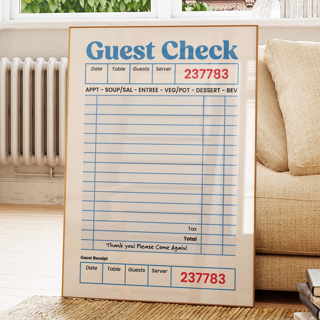 Blank Guest Check Poster: Preppy Wall Art, Retro Apartment Decor ...