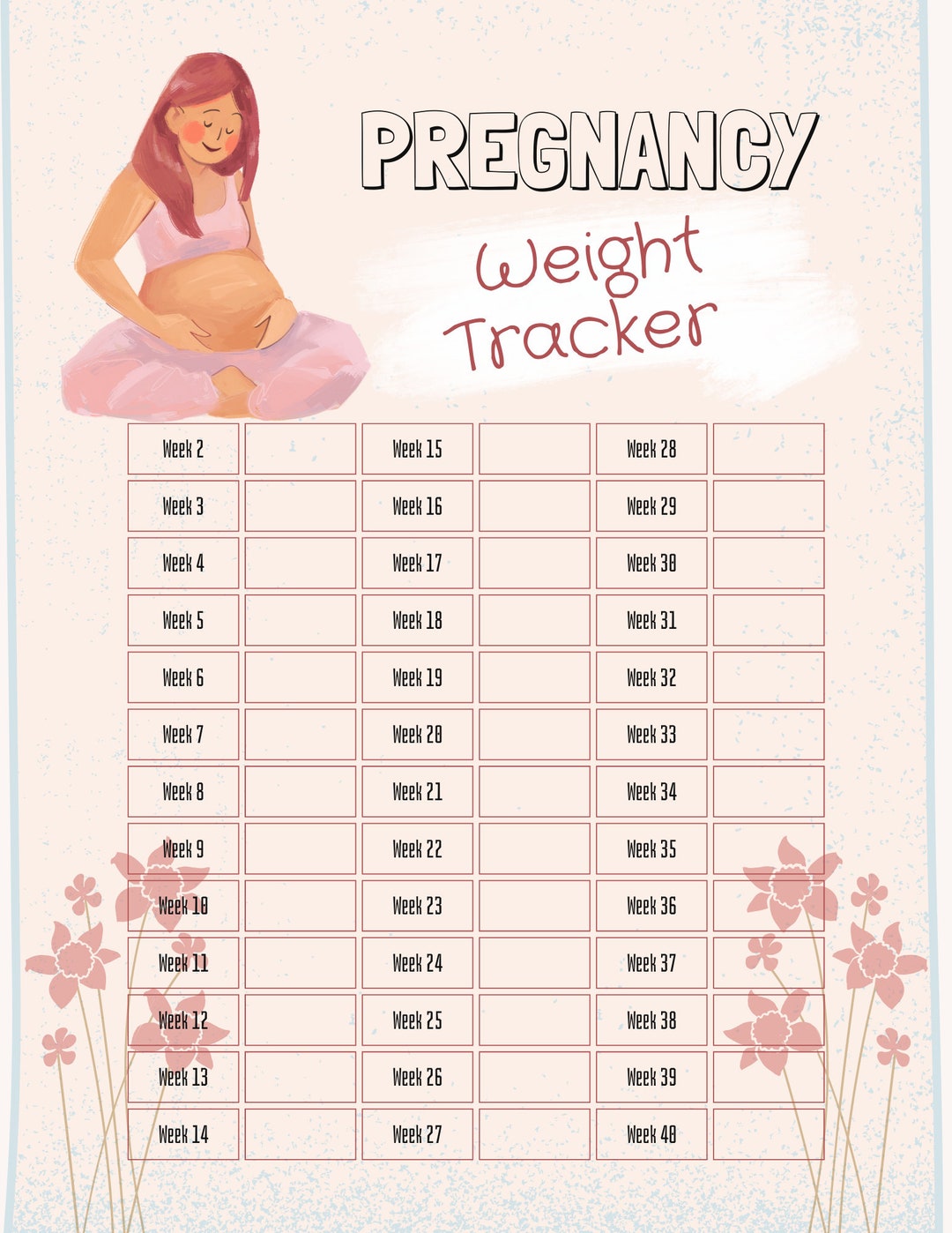 Pregnancy Weight Tracker Pastel Hand Drawn Pregnant Woman A4 Planner - Etsy