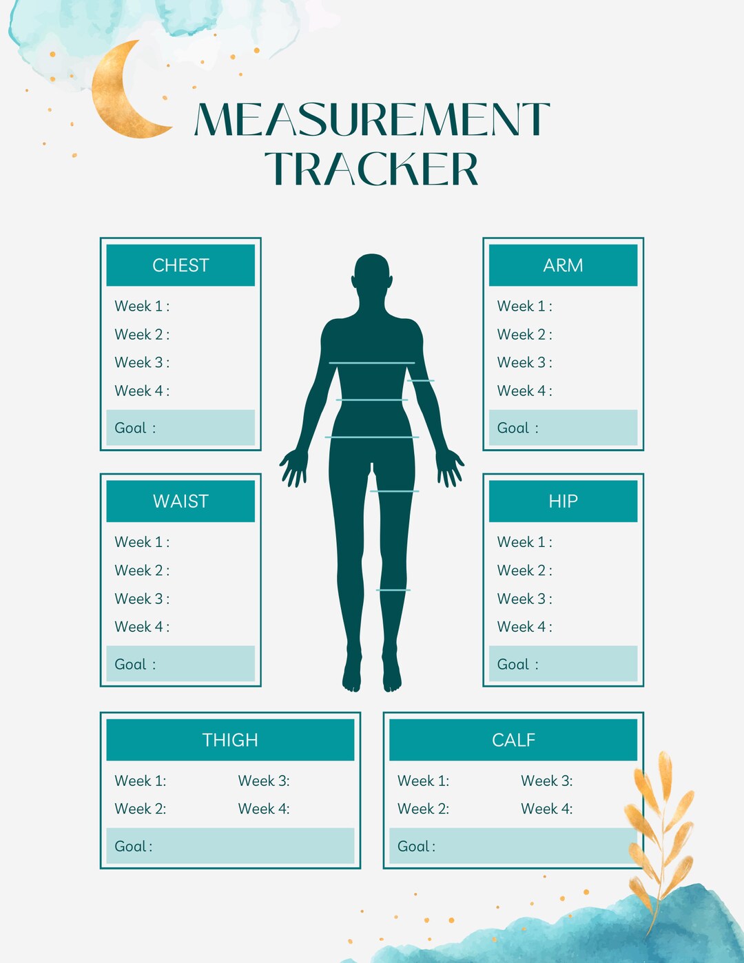 Blue and Gold Body Measurement Tracker - Etsy