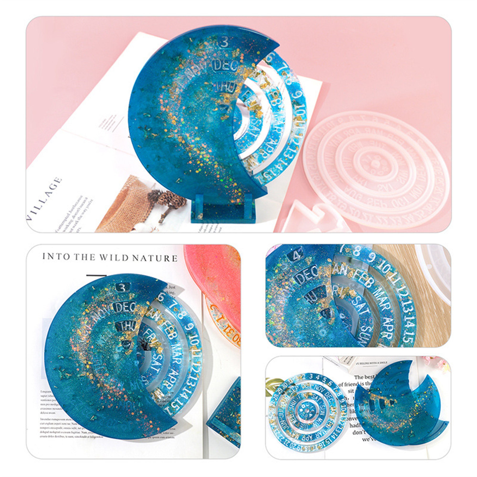 Moon/heart Perpetual Calendar Silicone Mold Day Week Month Annual ...