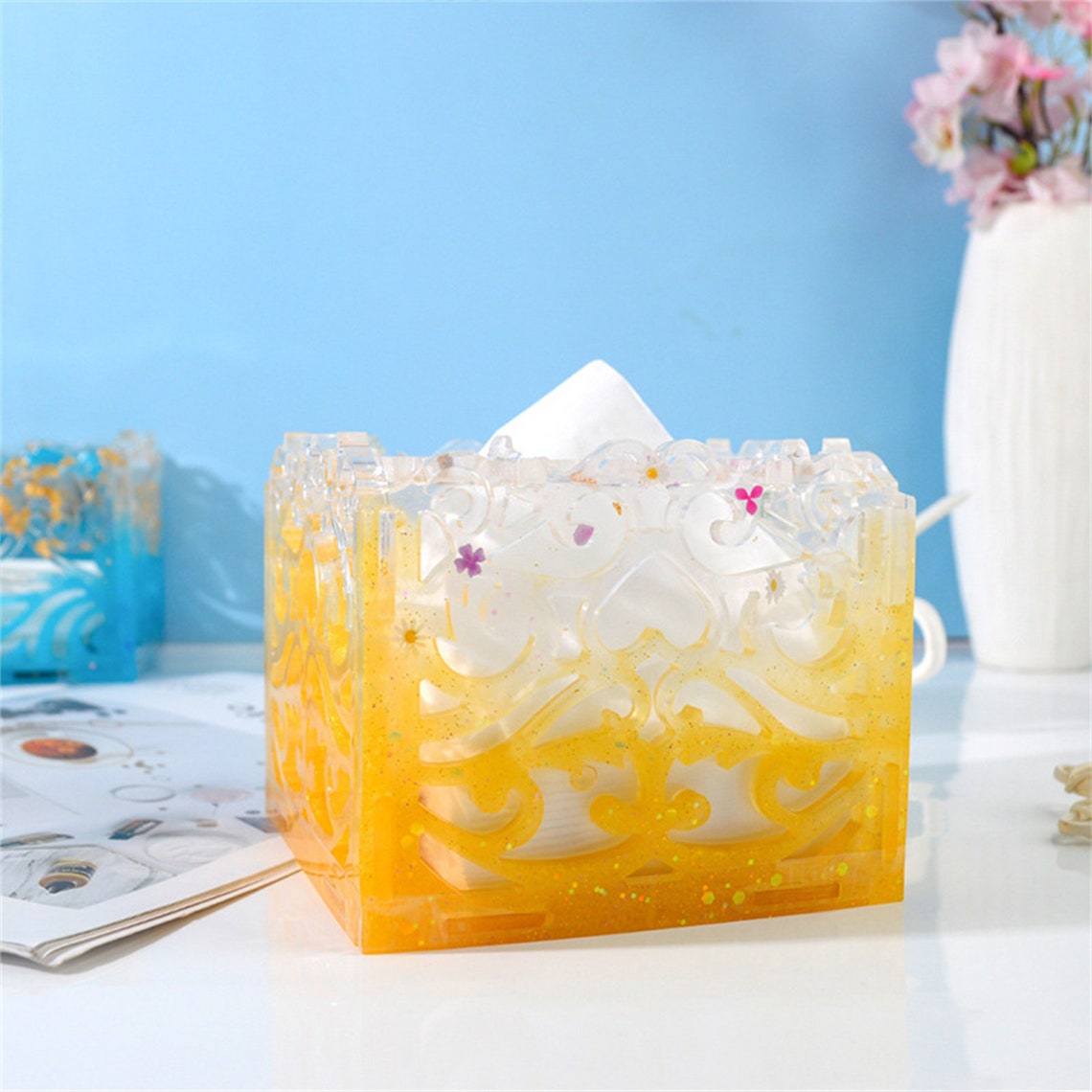 Hollow Pattern Tissue Box Silicone Mold Napkin Storage Box Resin Epoxy ...