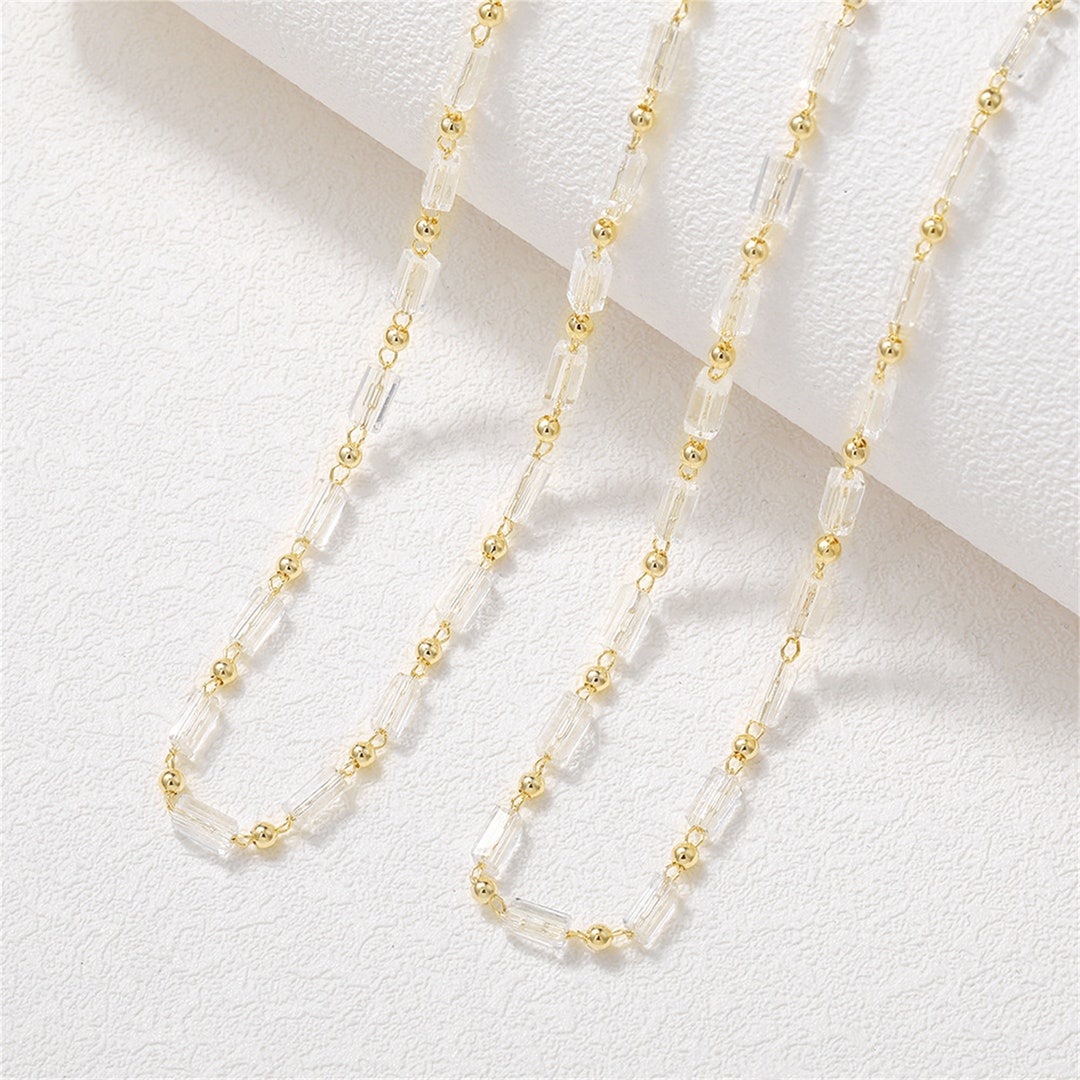 Wholesale Gold Plated Long Clear Crystal Bead Chains for Jewelry Making ...
