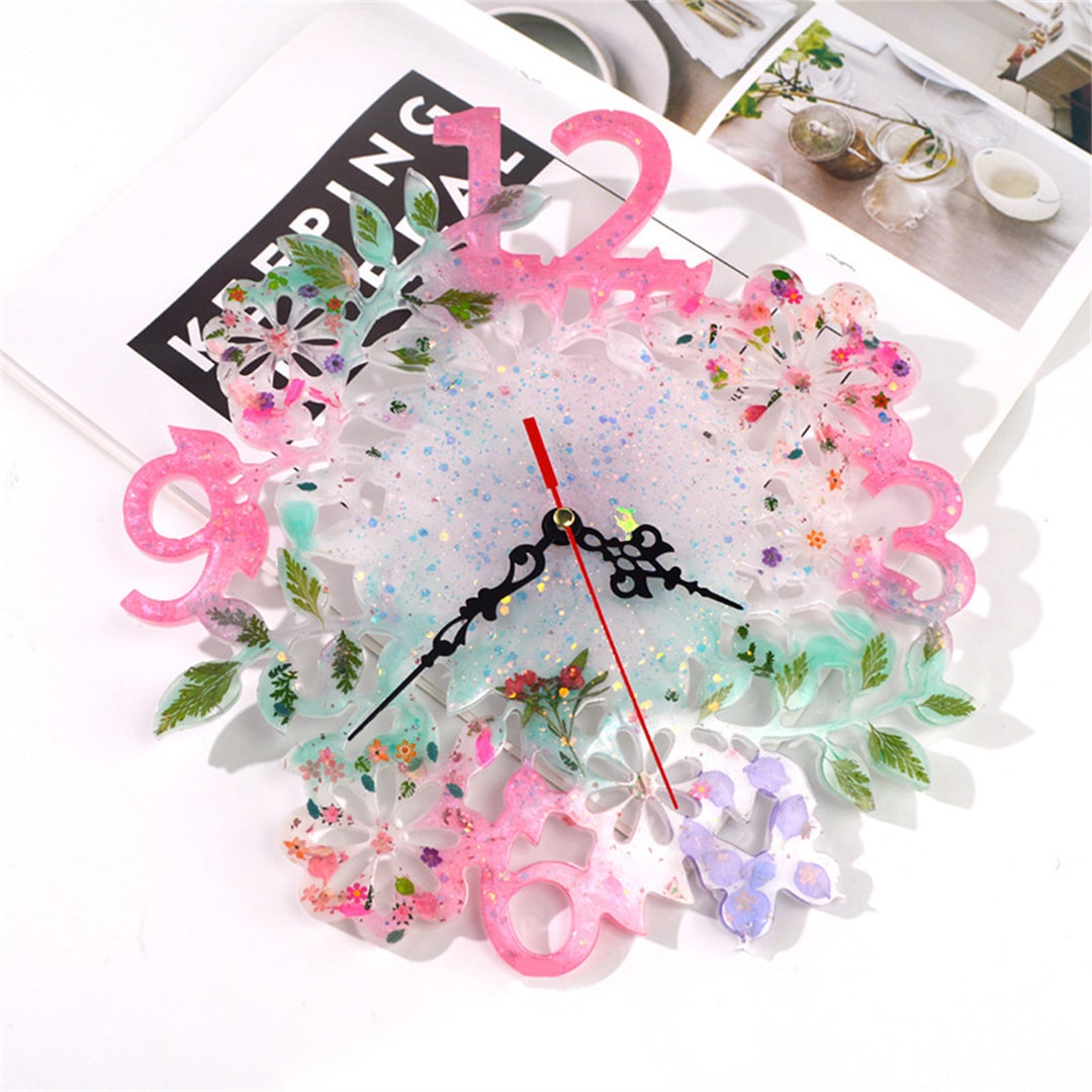 DIY Resin Flower Clock Silicone Mold Mirror Effect Clock Silicone Mold ...