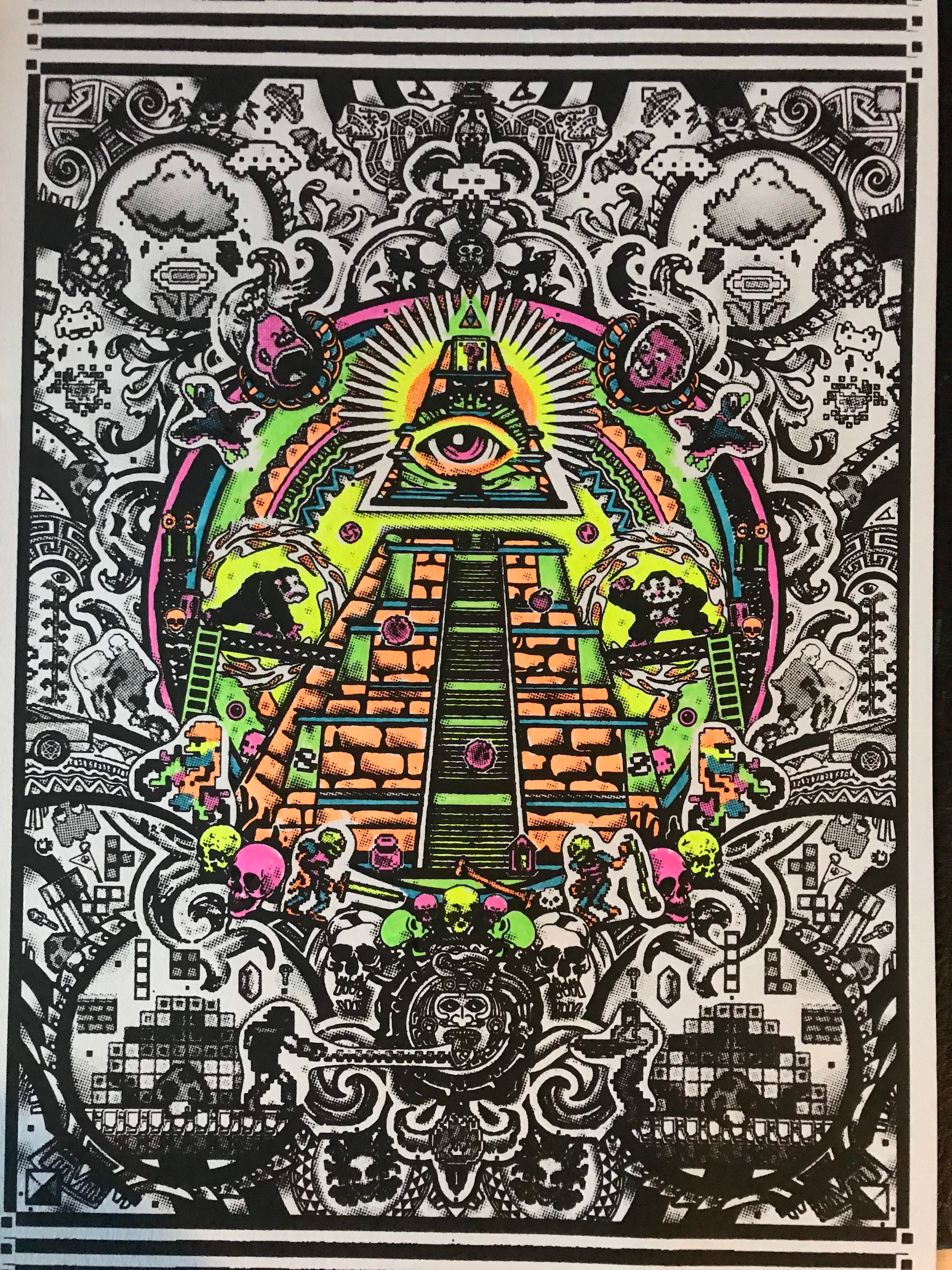 Coloring Book Page. Original Handmade Art Screen-print. “8” Gamer, Sci ...