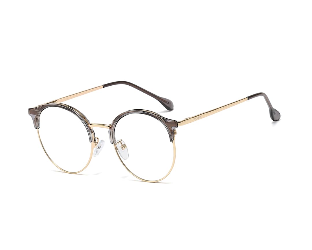 Retro Gold And Gray Round Brow Line Metal Computer Glasses Blue Light 0833