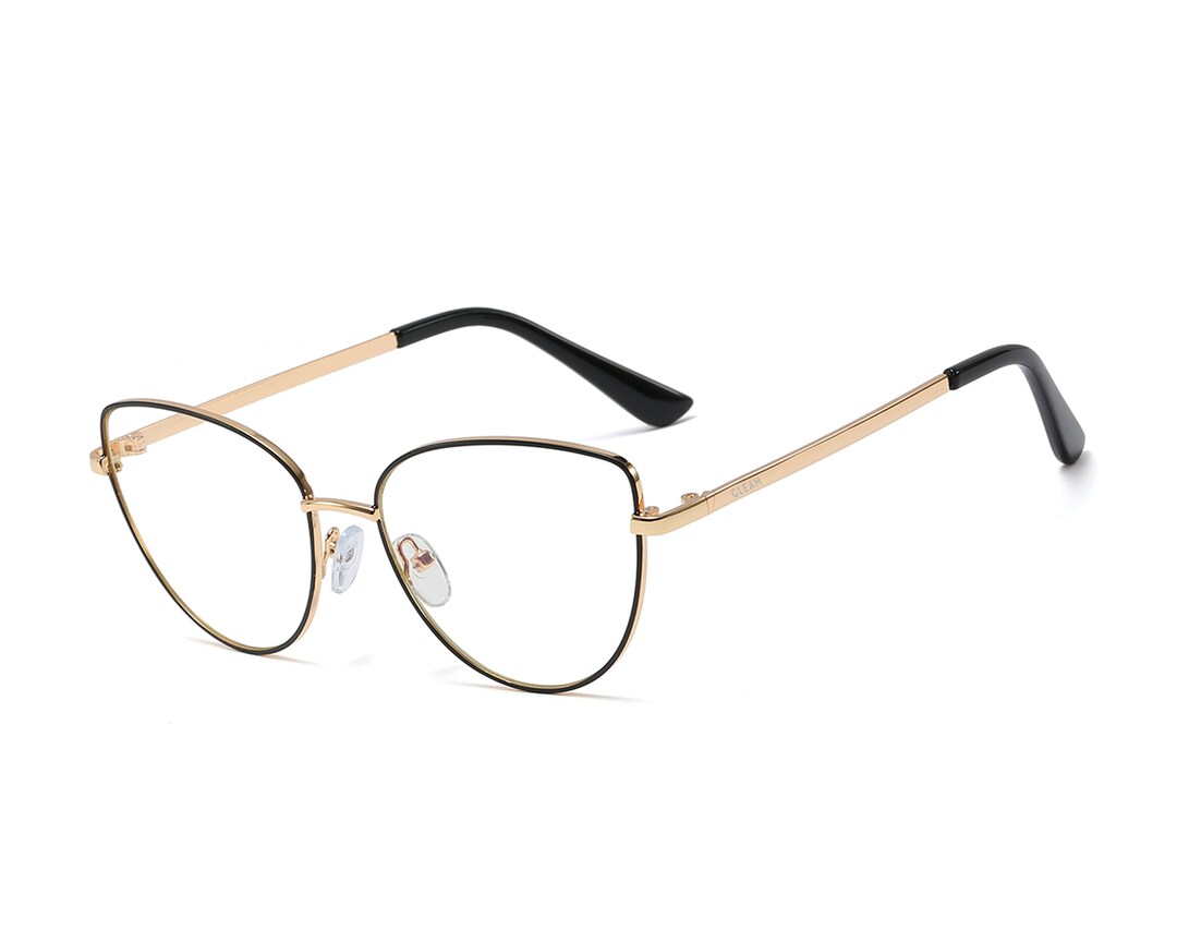 Retro Gold & Black Cat Eye Metal Computer Glasses Blue Light Blocking ...