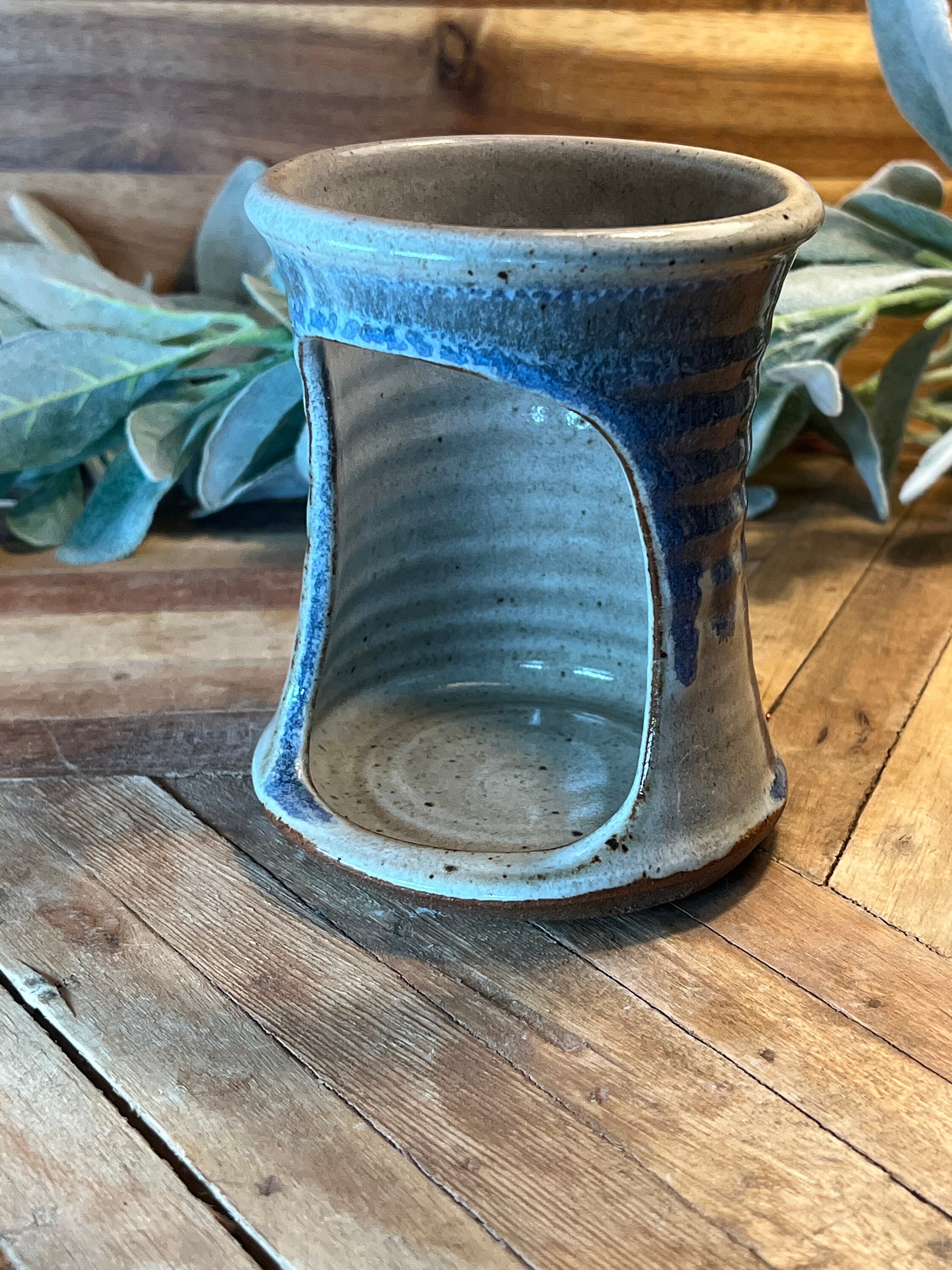 Handmade Drip Blue & Grey Cut Out Pottery Tea Light Candle - Etsy