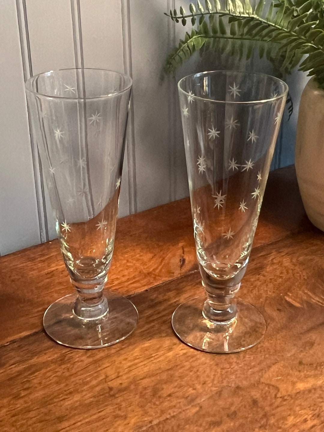 Set of 2/vintage Pair of Atomic Starburst, Footed Beer Glasses With ...