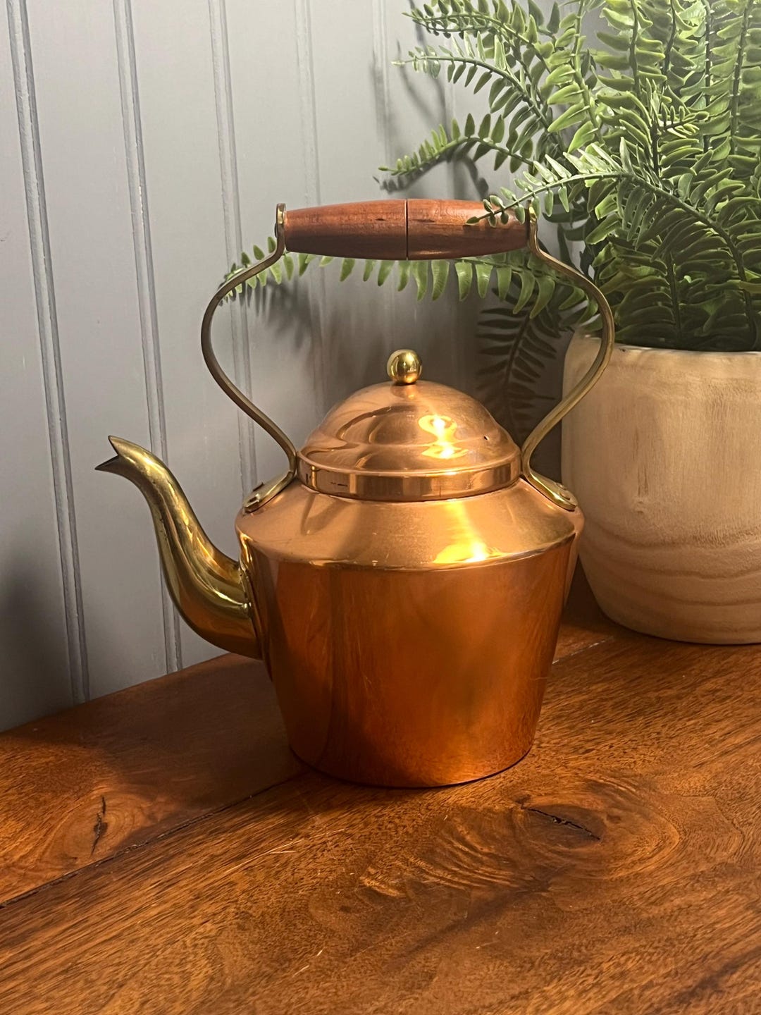 Vintage Tagus Copper Tea Kettle/pot With Wooden Handle and Brass ...