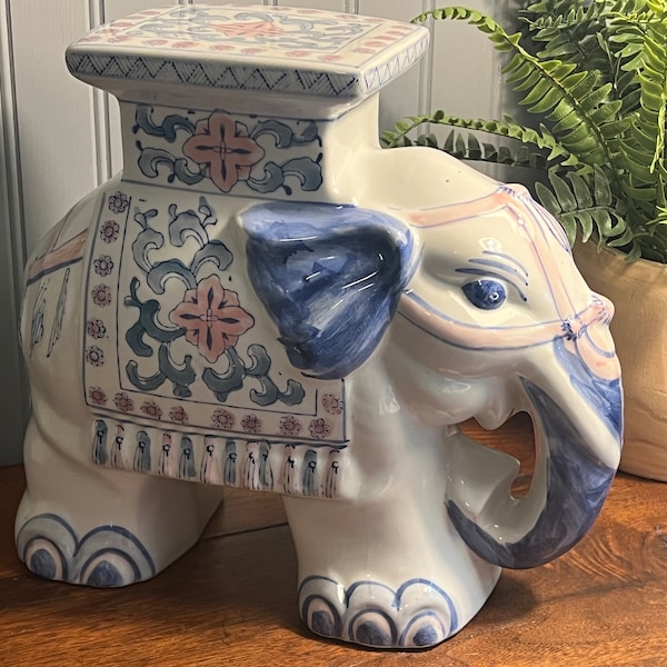 Elephant Plant Stand Blue and White - Etsy