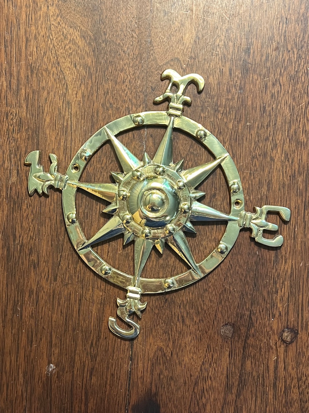 Vintage 7.75 Wide Solid Brass Compass Rose Wall Art, Rose of the Winds ...