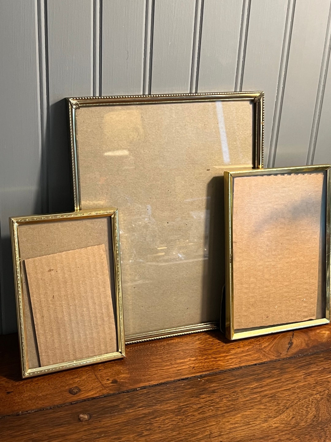 Set of 3/variety of Vintage Brass Accent Picture Frames (8x10, 5x7, 4x6 ...