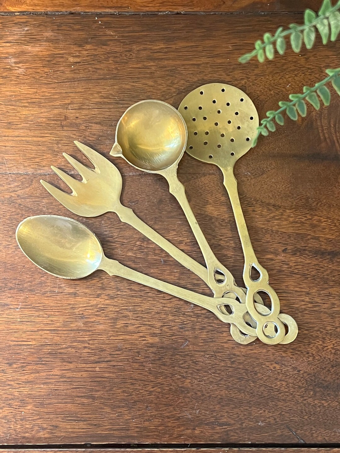 Set of 4/solid Brass Kitchen Serving Utensils Vintage Brass Serving ...