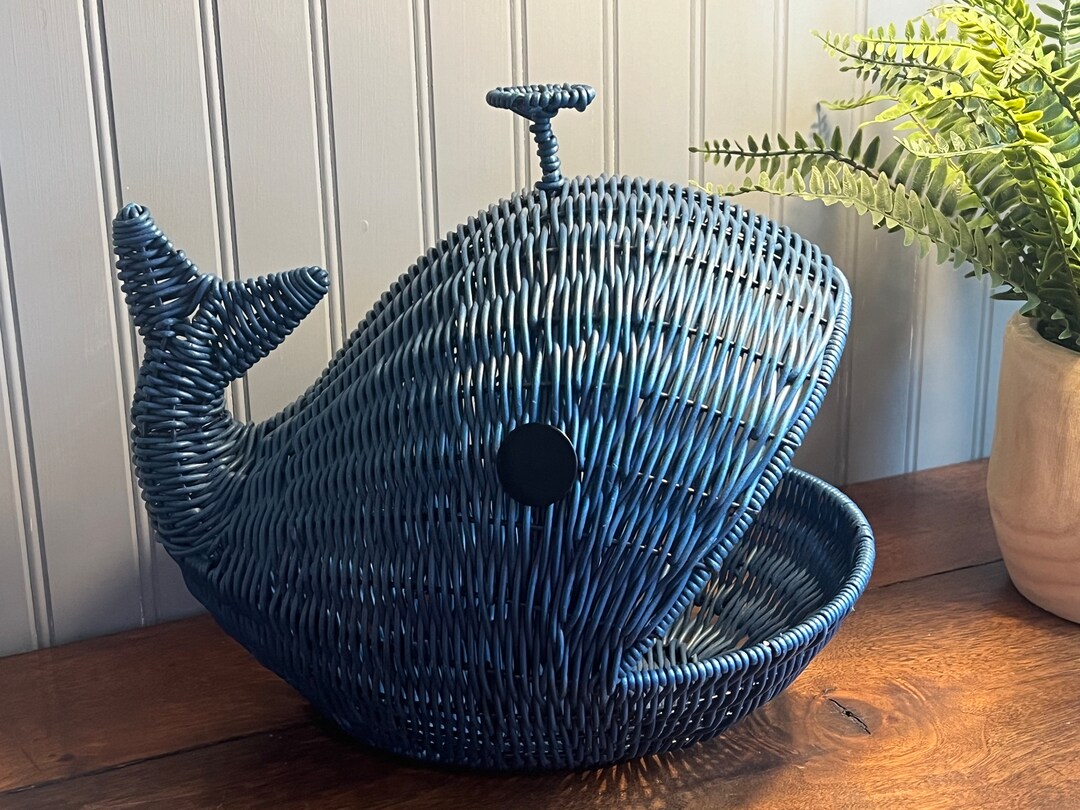 Adorable Blue Woven Whale Basket Storage ~ Nautical, Coastal, Beach ...