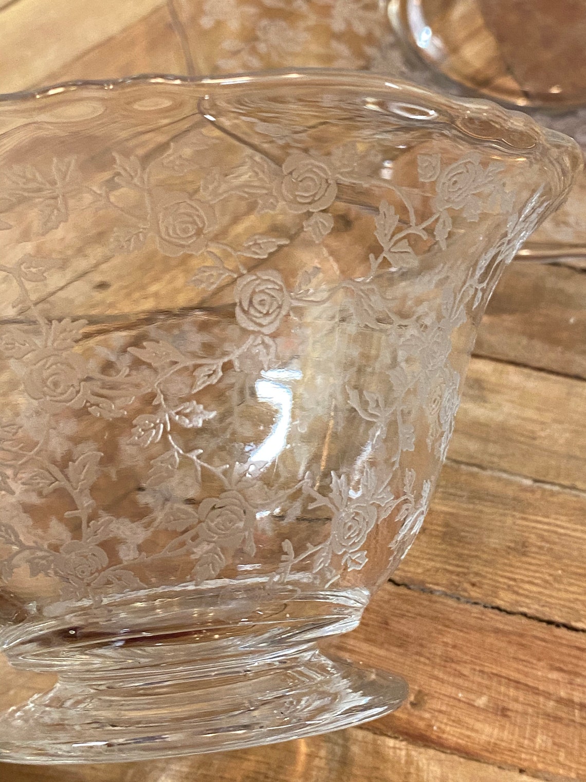 Set of 2/Vintage Rose Patterned Etched Clear Glass Plate & | Etsy