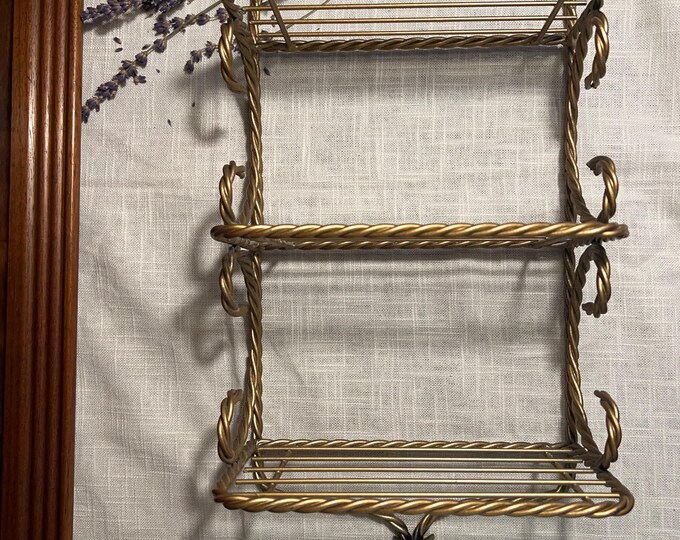 Vintage 3-tier Twisted Gold Metal Tassel Wall Shelf ~ Decorative Gold ...