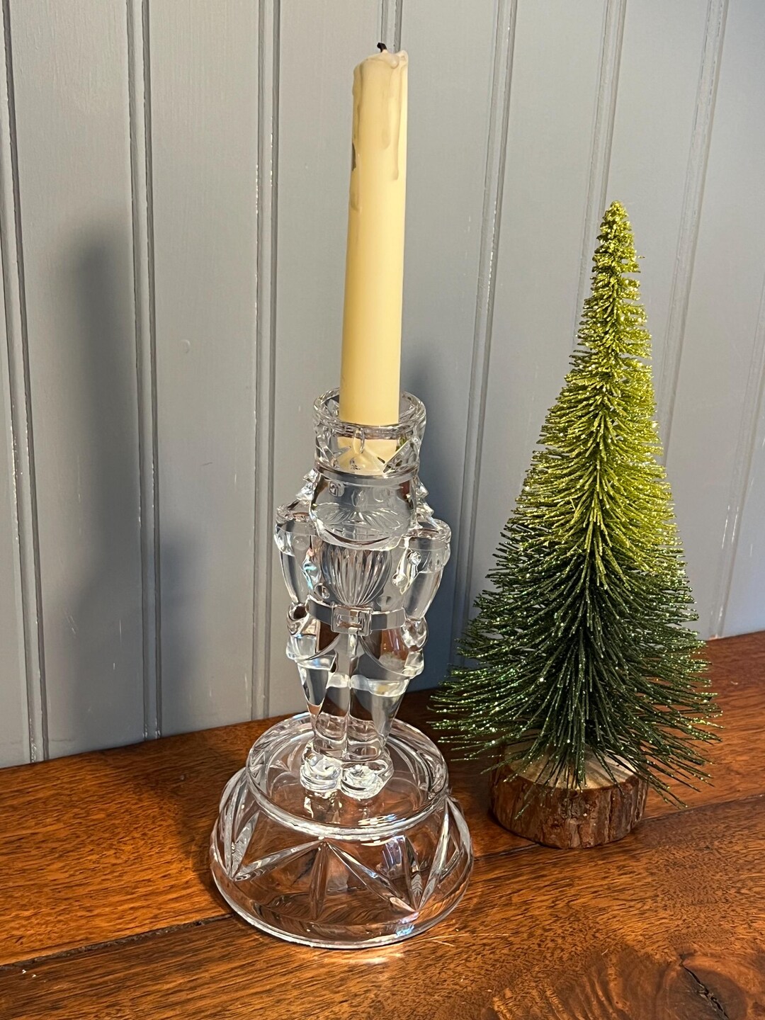 Vintage 8 Tall Crystal Holiday Nutcracker Candlestick Taper Holder With ...