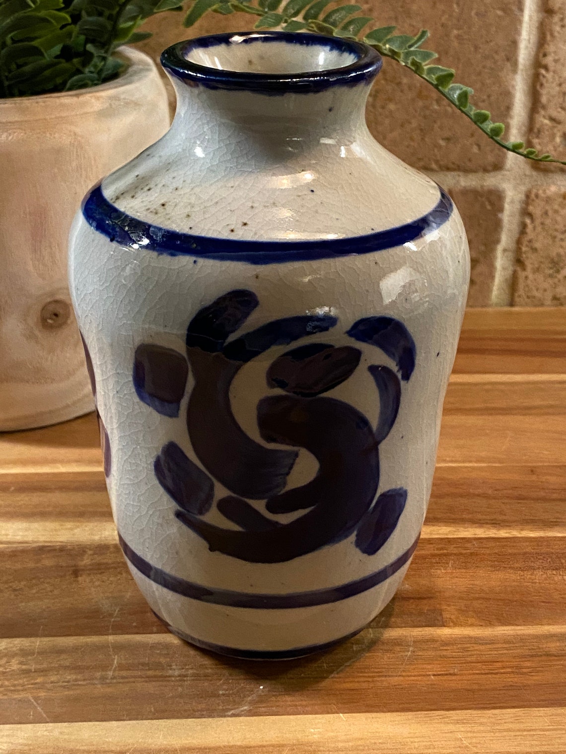 Handmade Heavy Blue Patterned Glazed Stoneware Pottery Vase | Etsy