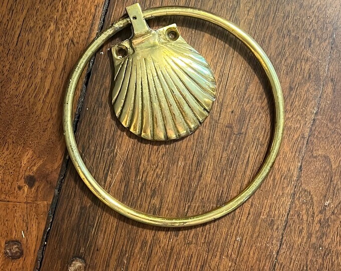 Vintage Solid Brass Clam Shell Towel Ring Holder, Wall Mounted Towel ...