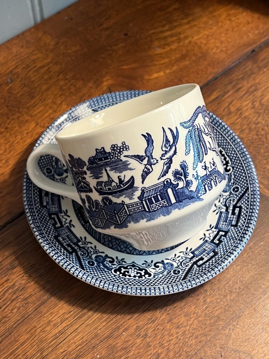Vintage Churchill Blue Willow Tea Cup and Saucer ~ Made in England ...