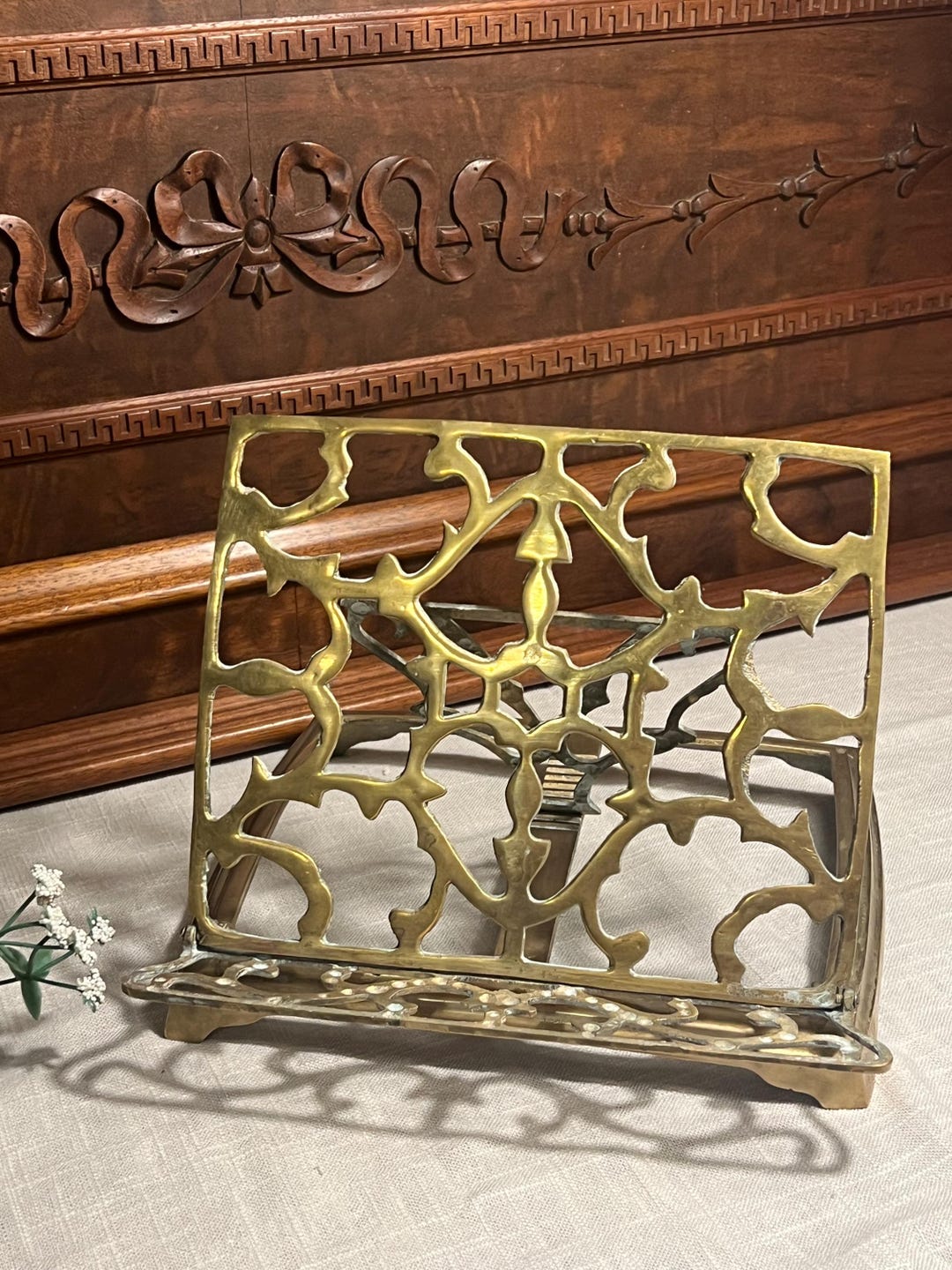 Vintage Adjustable Ornate Large Solid Brass Book Stand ~ Brass Art ...