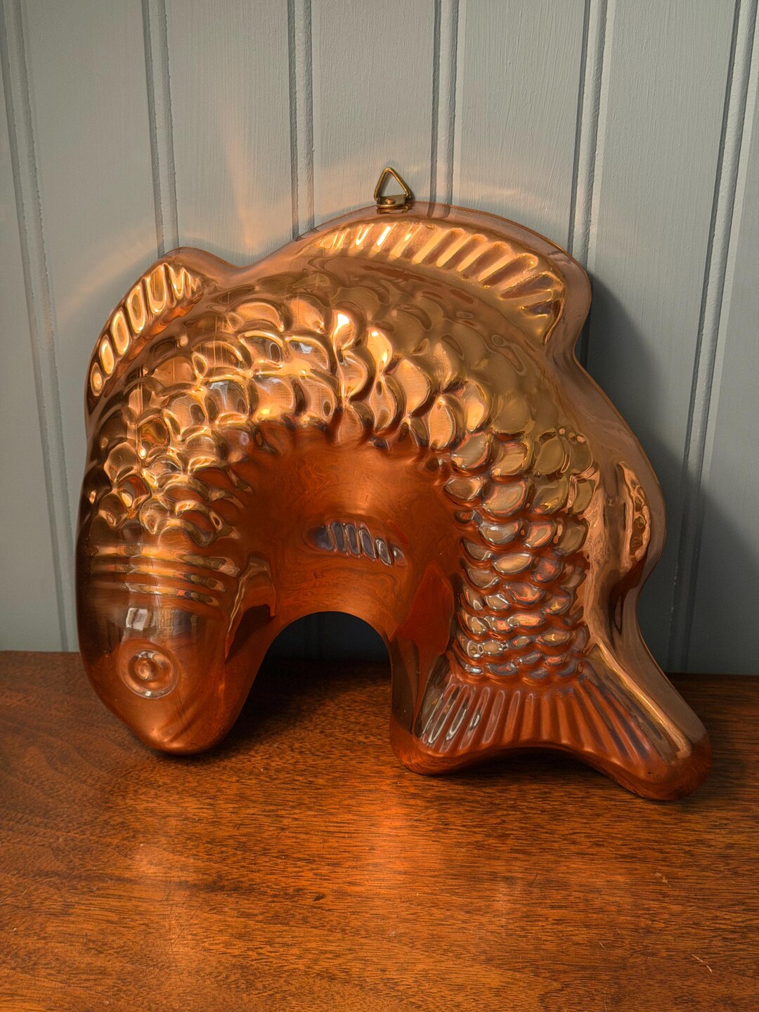 Vintage Copper Fish Mold With Brass Hanging Hook ~ Kitchen Decor, Wall ...