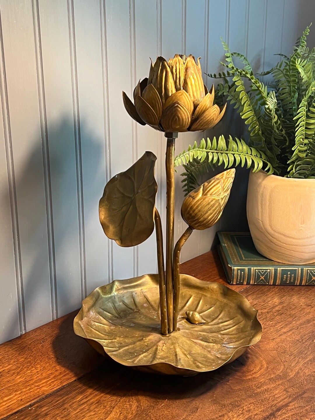 Vintage Mid-century Feldman-inspired Solid Brass Lotus Lamp Base ...