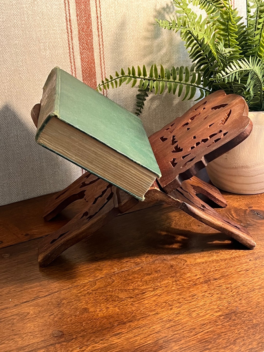 Vintage Hand-carved Bohemian Wooden Book Recipe Stand~ Decorative Book ...