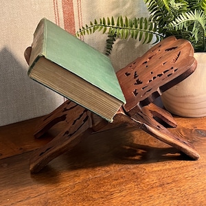 Vintage Hand-carved Bohemian Wooden Book Recipe Stand~ Decorative Book ...