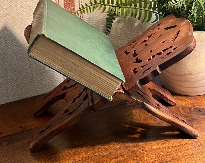 Vintage Hand-carved Bohemian Wooden Book Recipe Stand~ Decorative Book ...