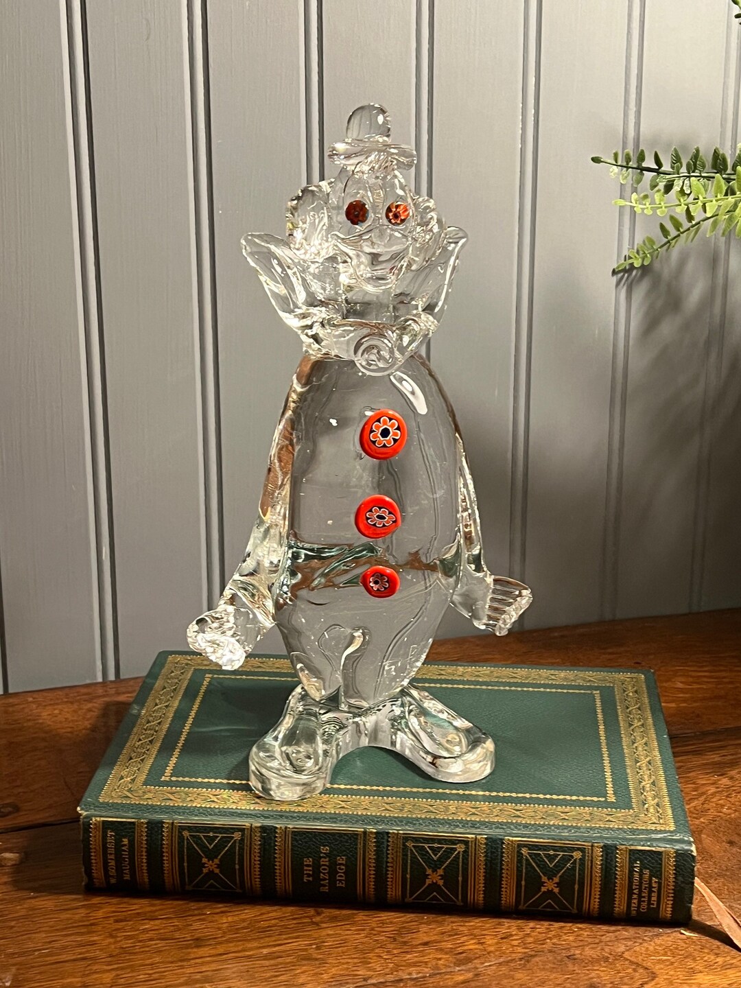 Vintage Murano Clear Glass Circus Clown Figurine With Red & Blue ...