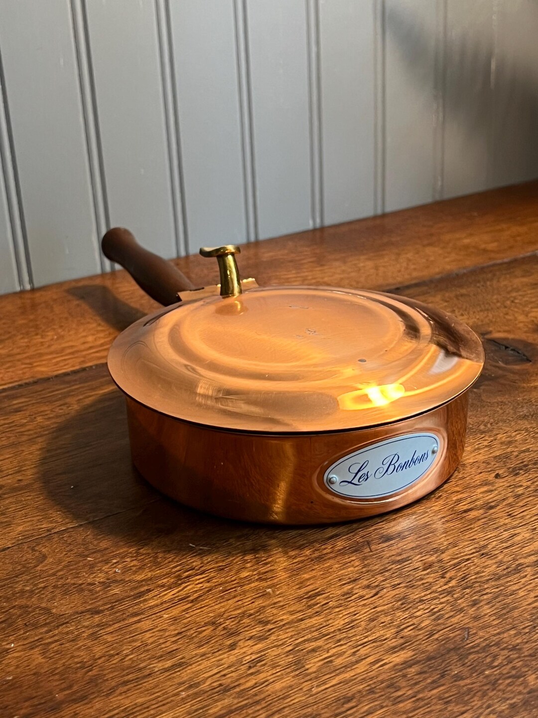 Vintage Teleflora Solid Copper 'les Bonbons' Sauce Pan With Wooden ...