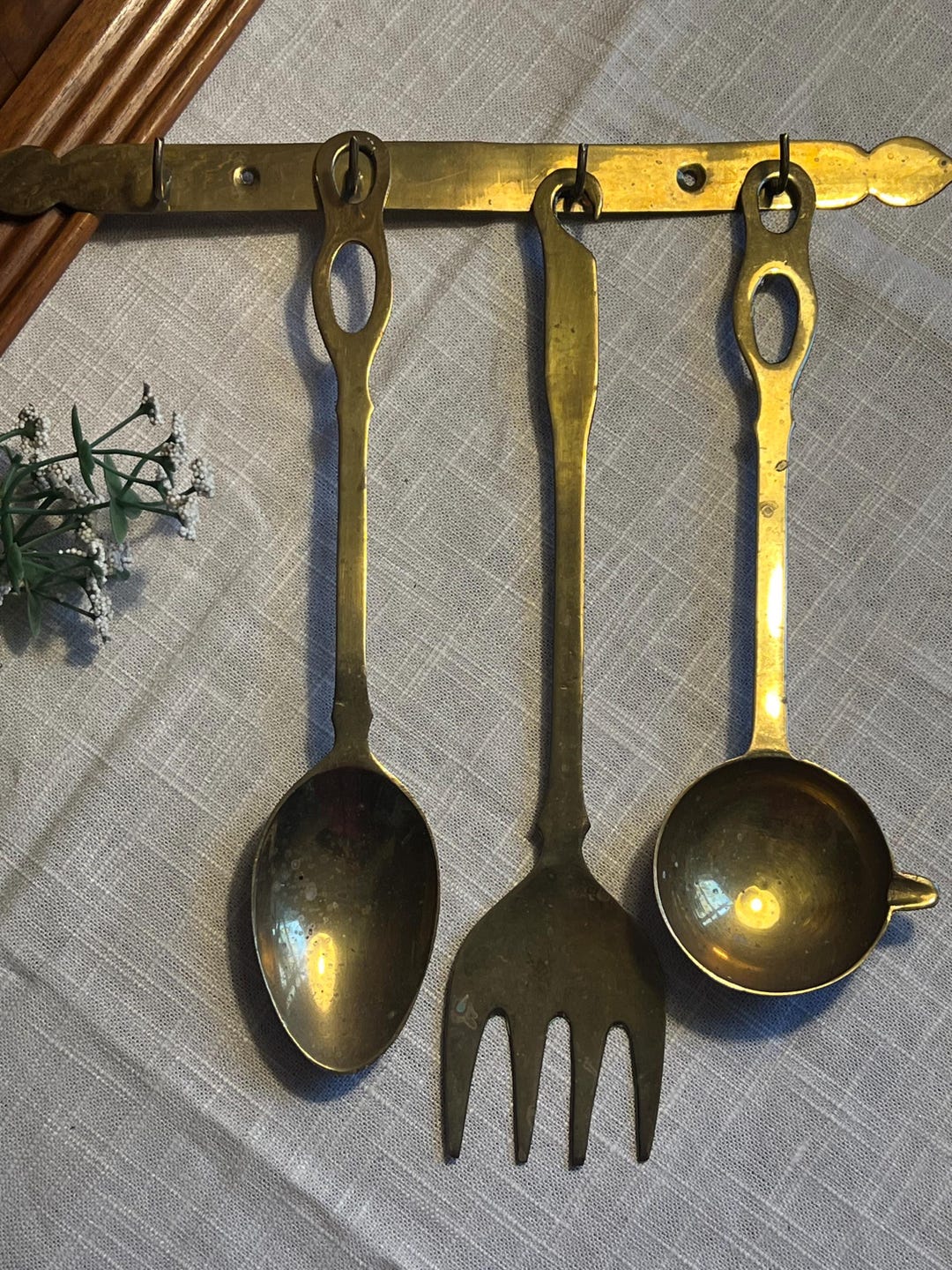 Set of 3/solid Brass Kitchen Serving Utensils With Wall Hanger ...