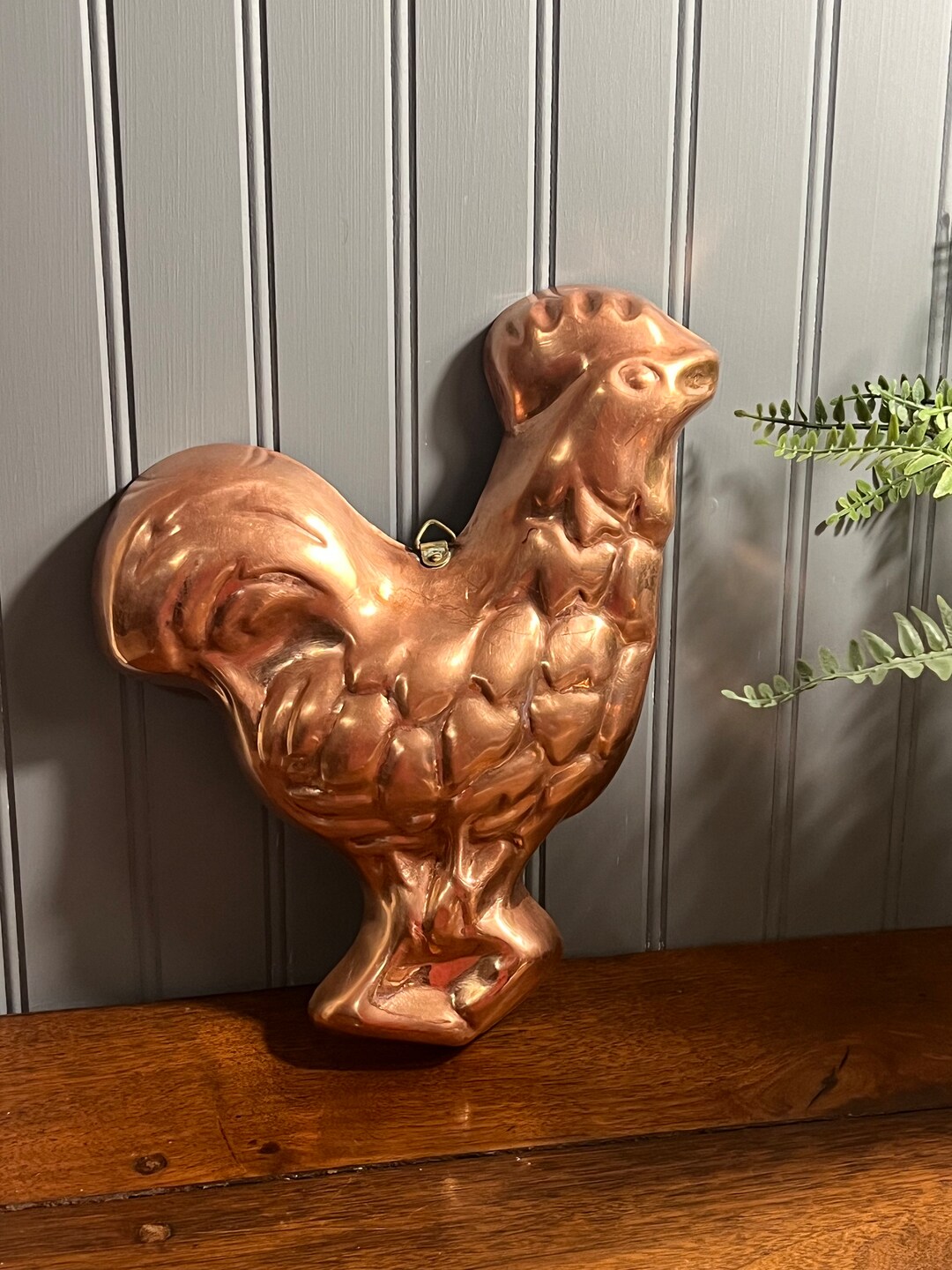 Vintage Copper Farmhouse Hen Mold Pan With Brass Hanger French Rooster ...
