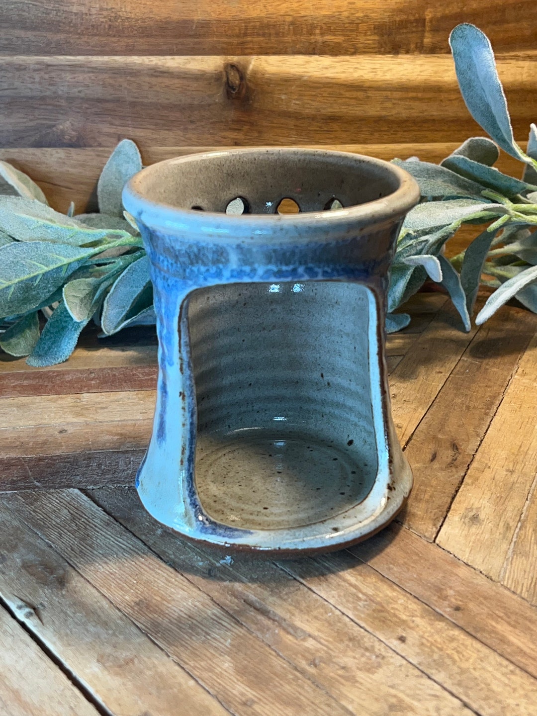 Handmade Drip Blue & Grey Cut Out Pottery Tea Light Candle Holder ~ Tea ...