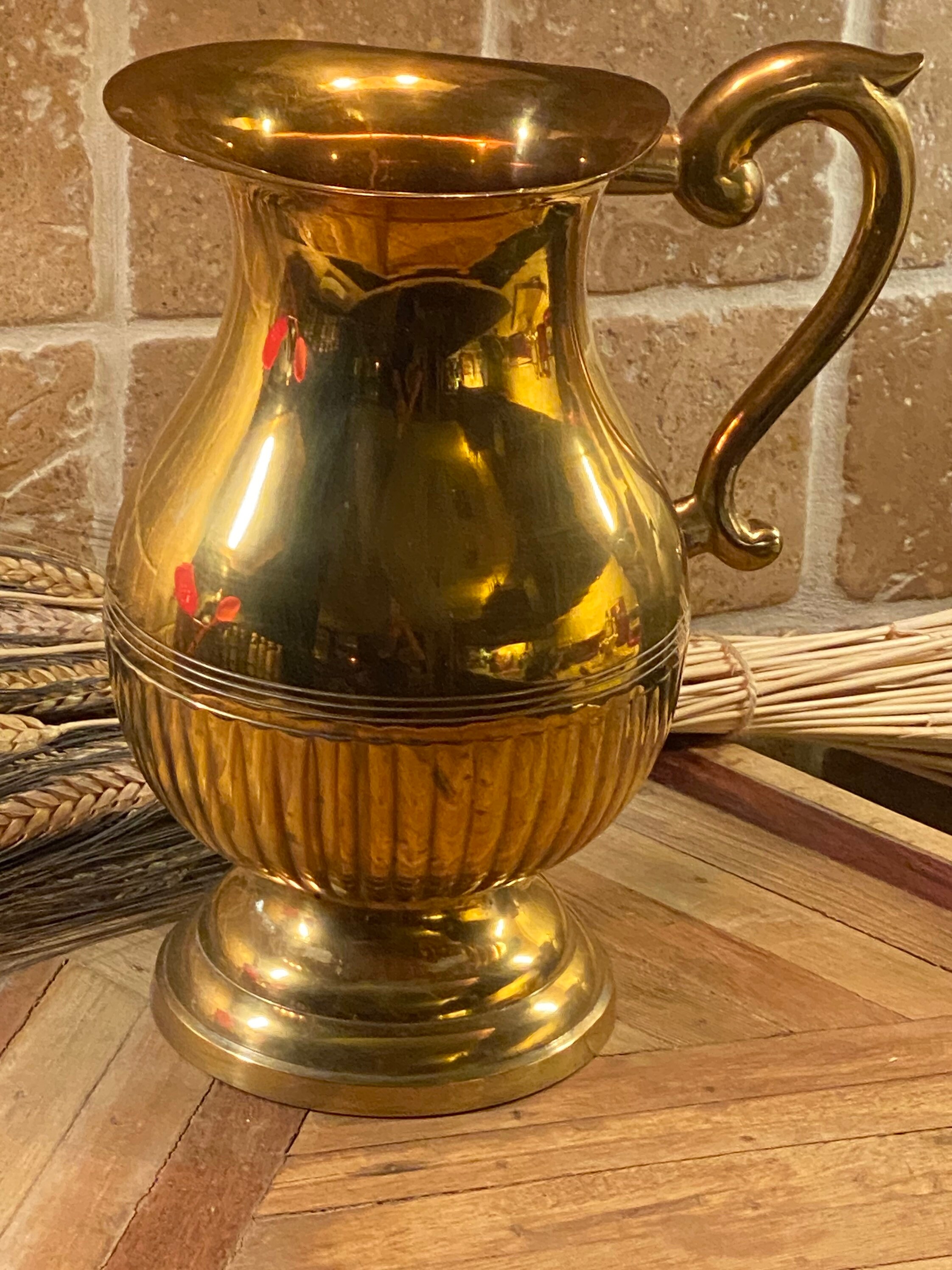 Vintage Solid Brass Decorative Pitcher Vase With Pedestal Base ~ Made ...