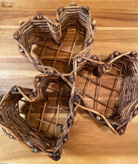 Vintage Woven Wicker Wood Branch/twig 3 Heart-shaped Joined | Etsy