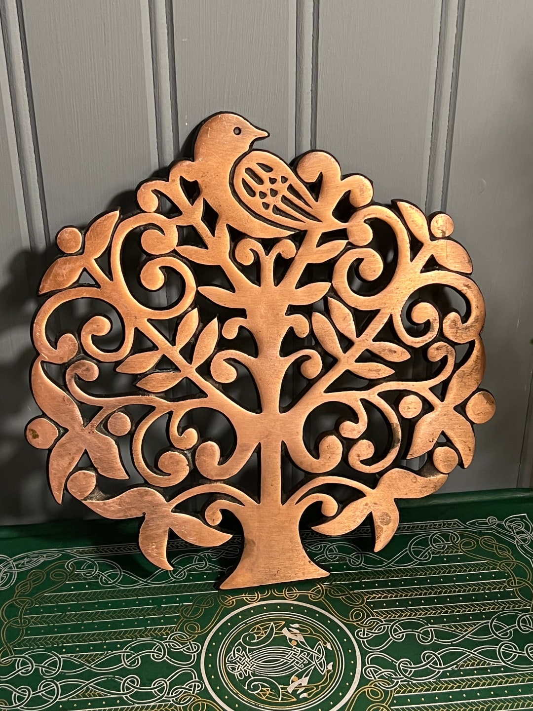 Vintage Tree of Life Bird Copper & Cast Iron Trivet/hot Plate ...