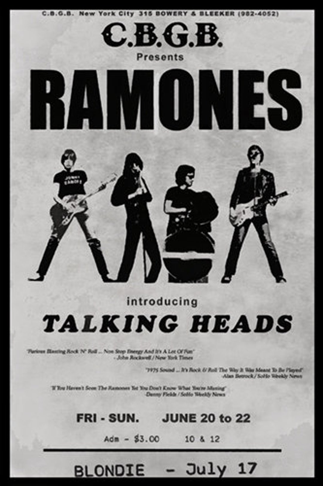 Ramones Talking Heads 1975 CBGB Club Gig Poster Print - Etsy