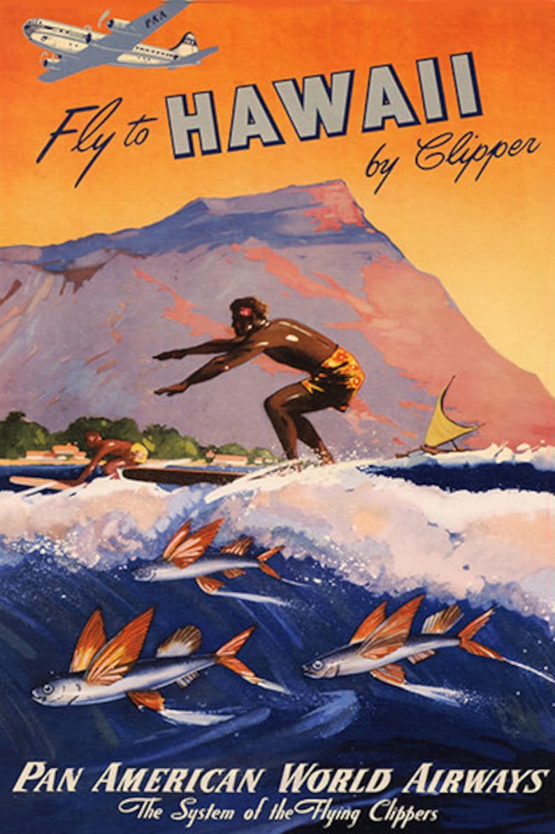 Pan Am Hawaii 1940's Travel Poster Print - Etsy