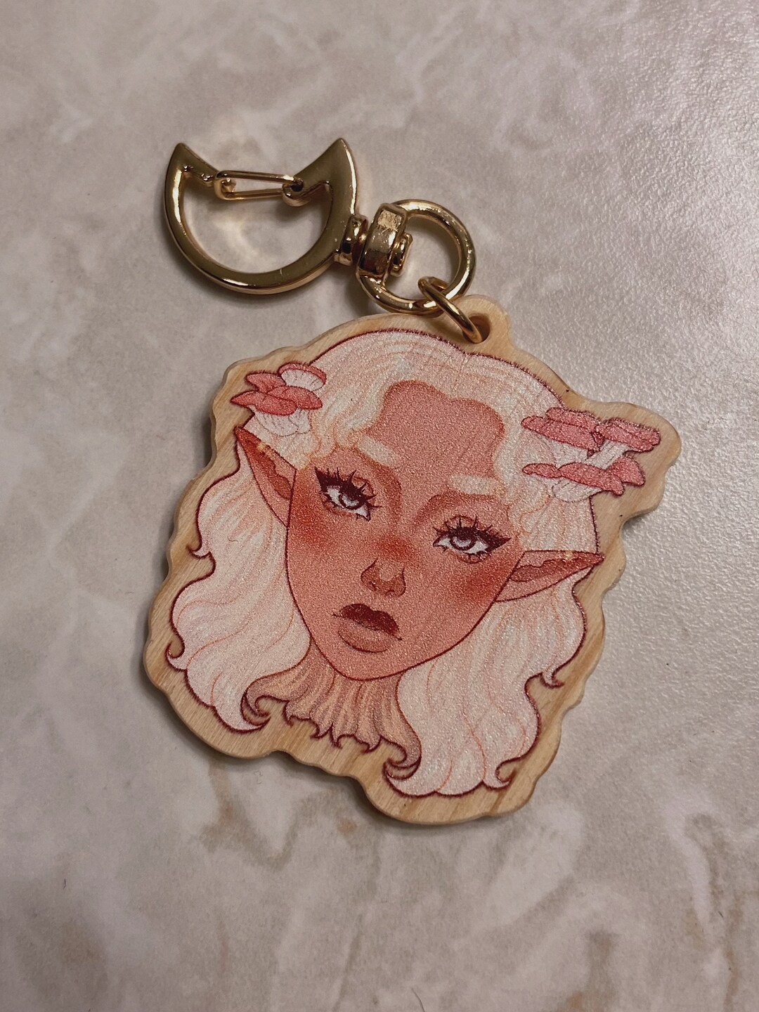 Mushroom Elf Wooden Keychain - Etsy