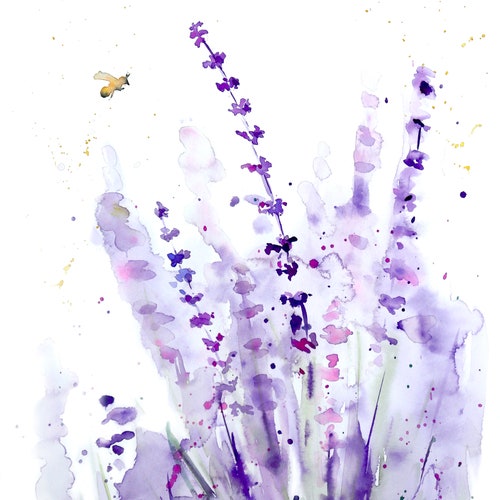 Honey Bee and Lavender Art Watercolor Print Art Print - Etsy