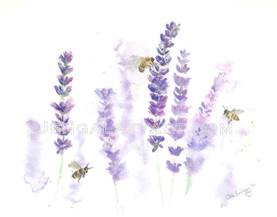 Bees and Lavender Art, Watercolor Print, Art Print, Flower Art, Honey ...