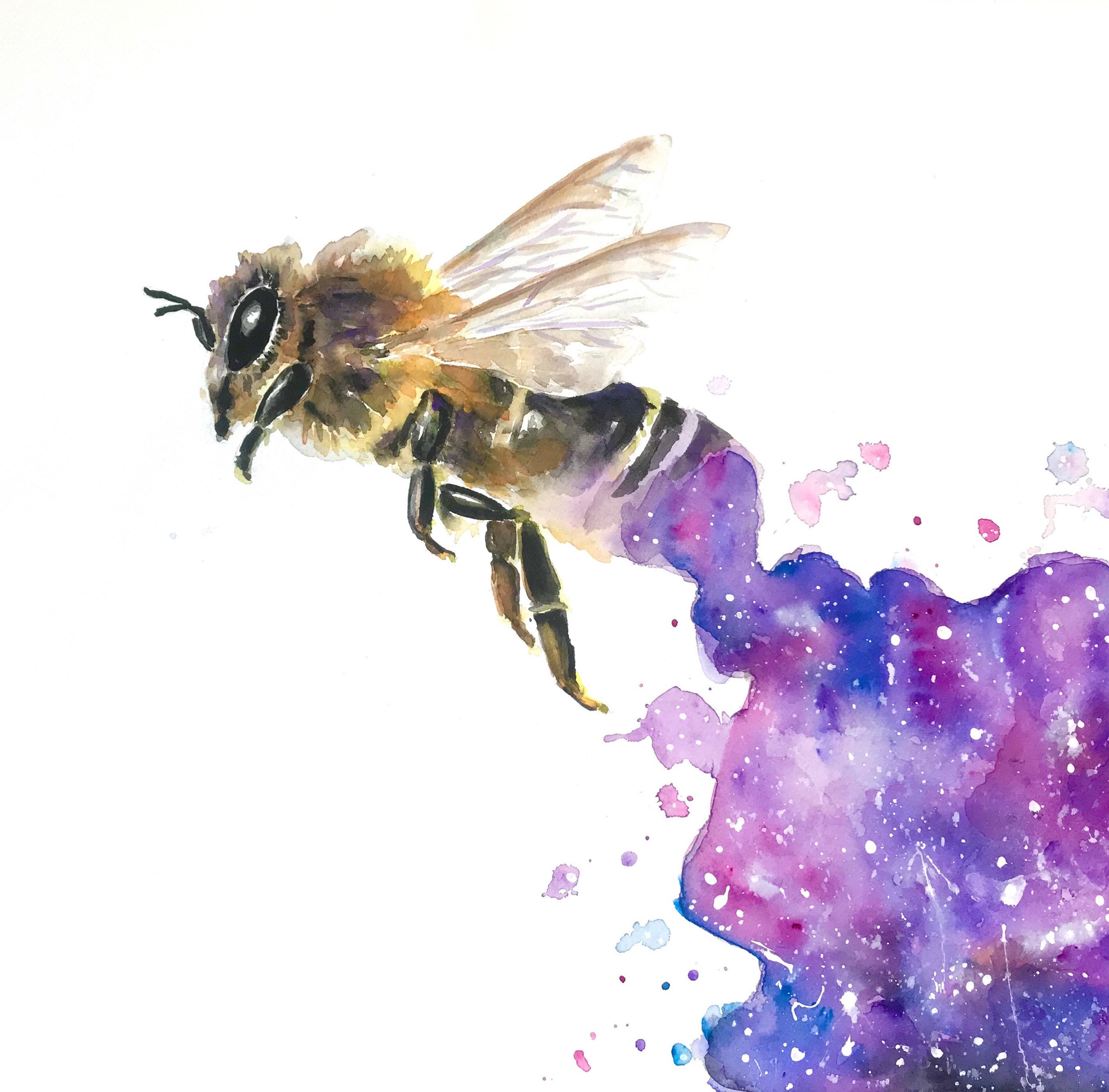 Stardust and Honey Galactic Bee Artwork Watercolor Print - Etsy